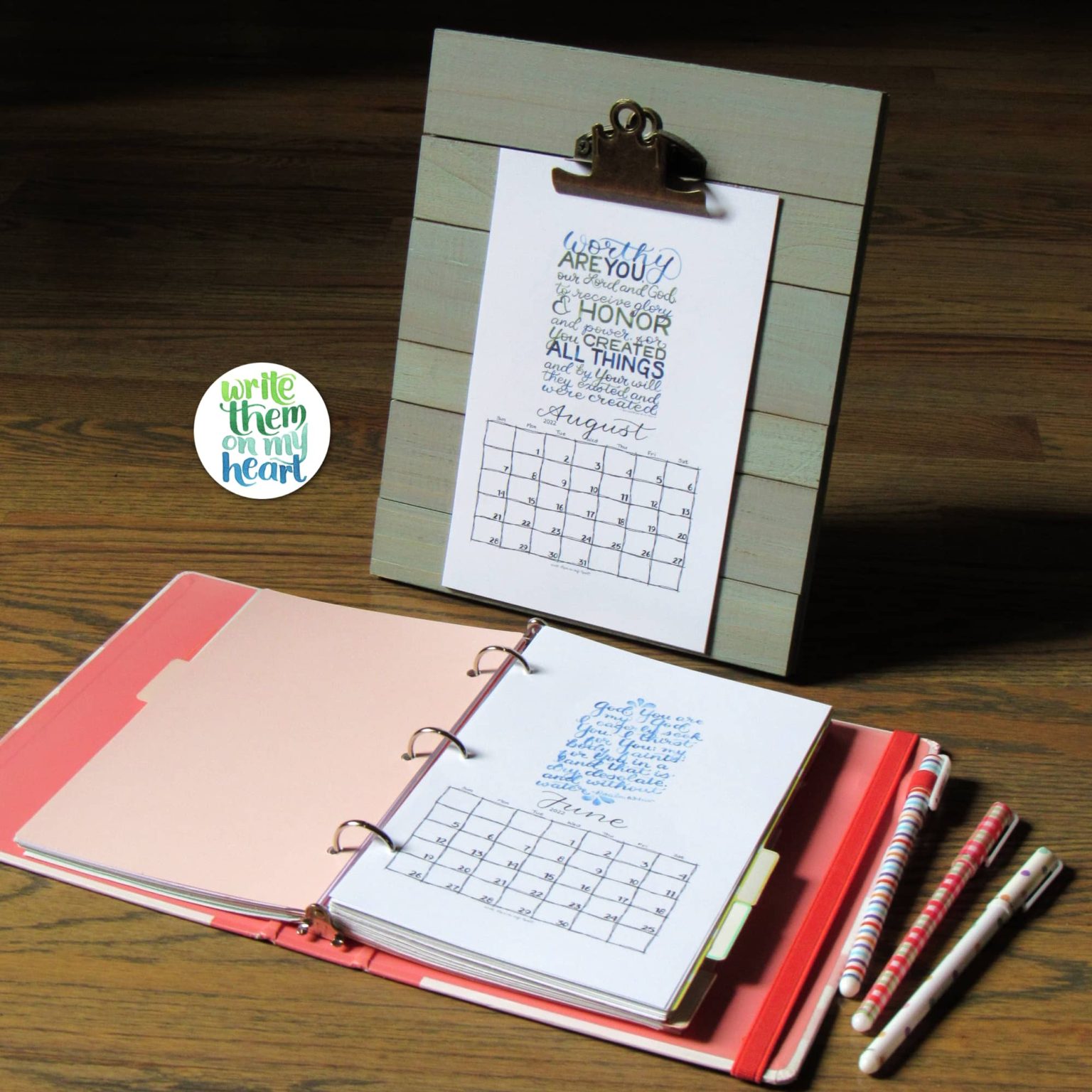 2022 Christian Printable Calendar - Write Them On My Heart