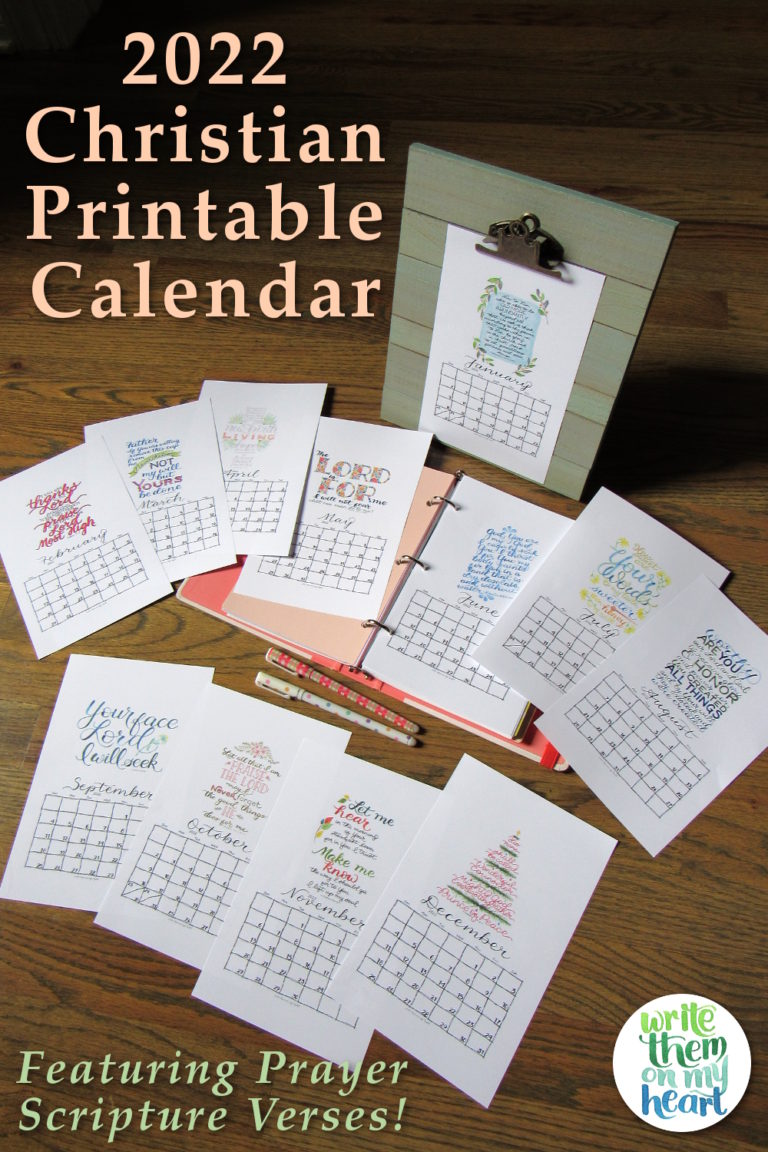 2022 Christian Printable Calendar - Write Them On My Heart