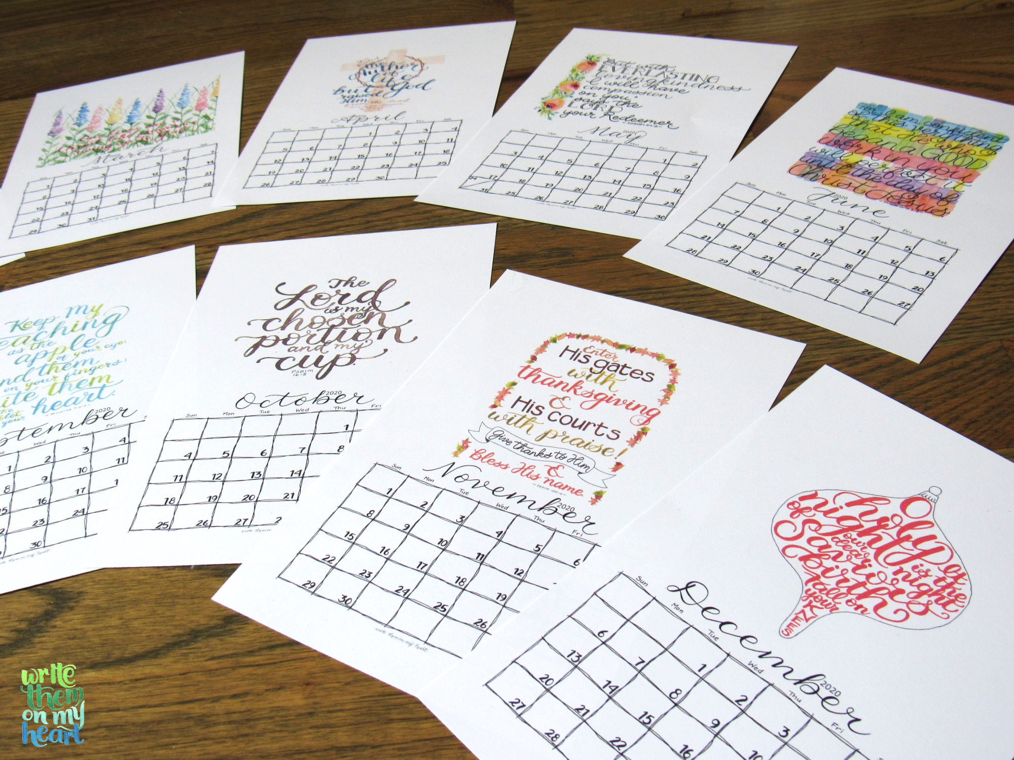 2020 Christian Printable Wall Calendars - Write Them On My Heart