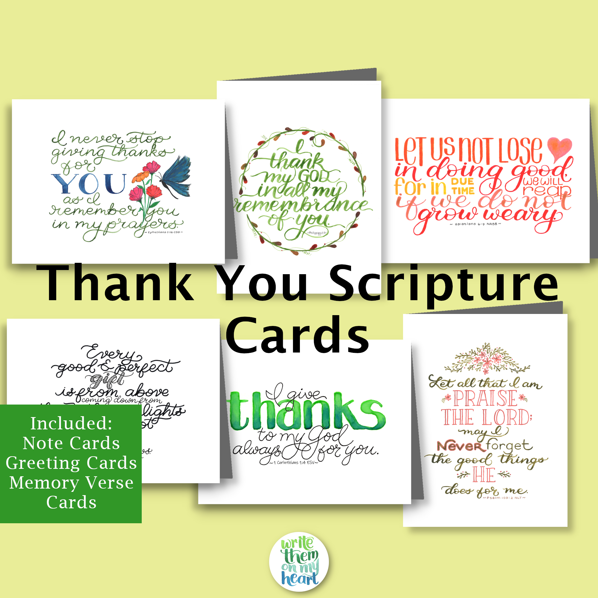 Printable Bible Verse Thank You Notes - Write Them On My Heart