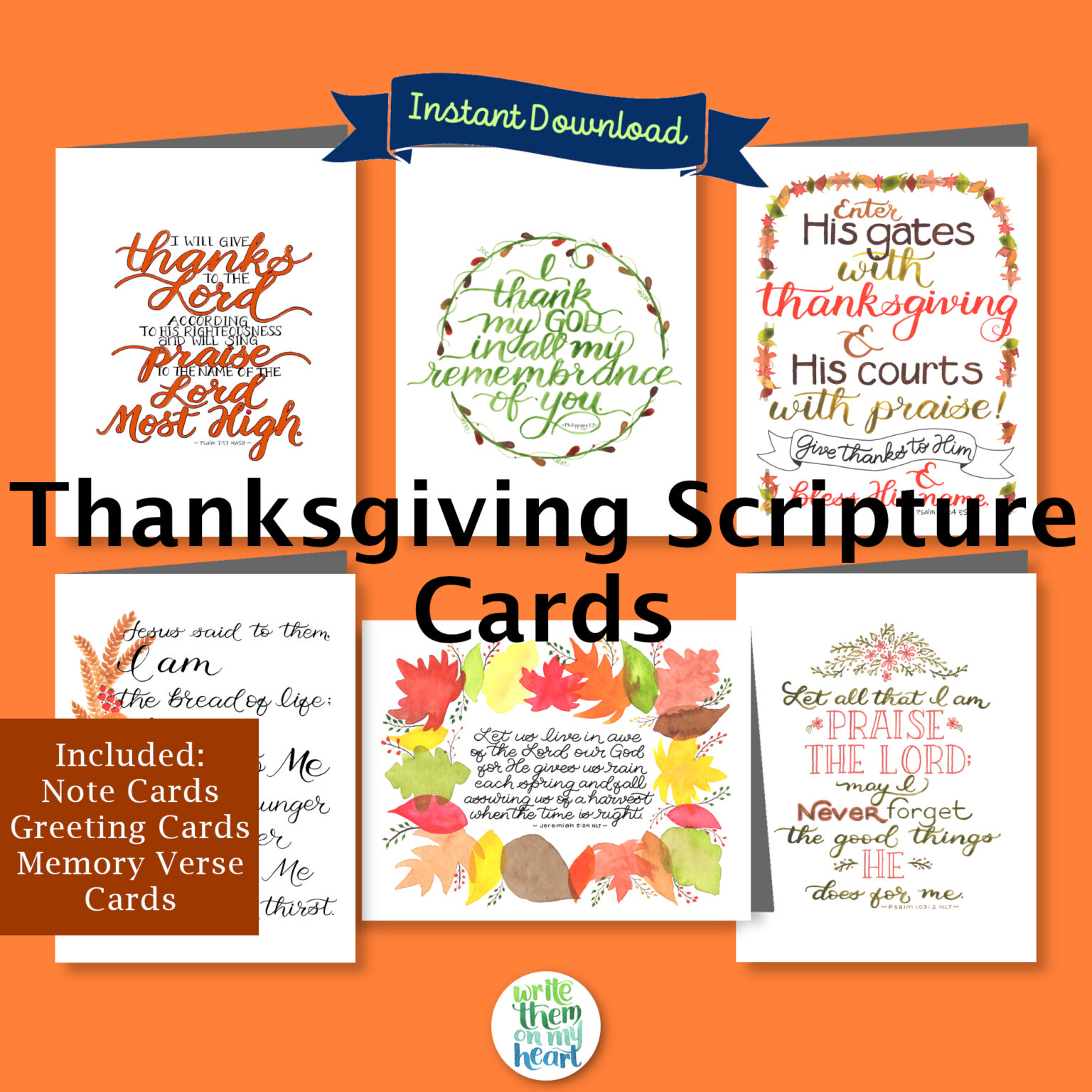 Printable Bible Verse Greeting Cards - Write Them On My Heart